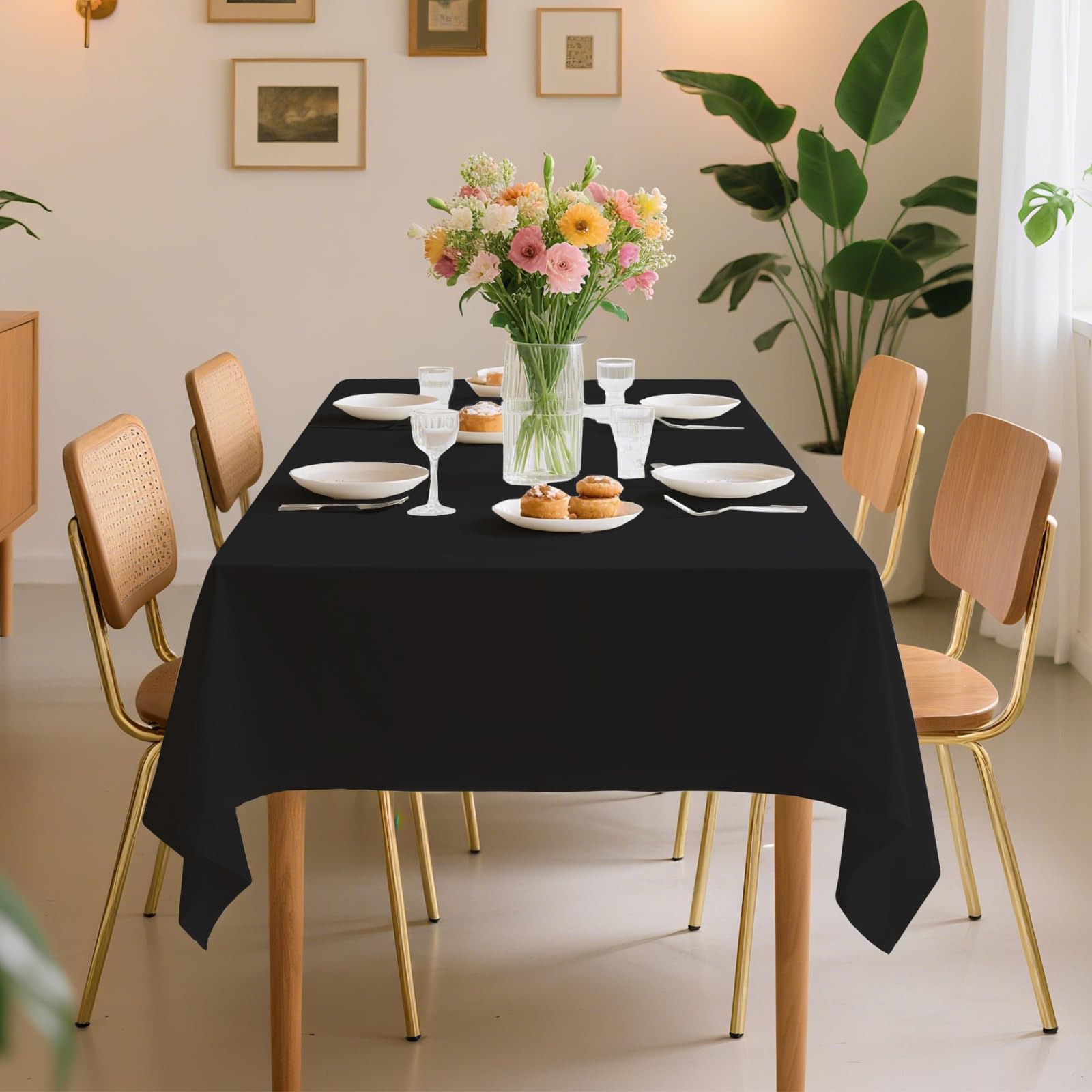 6 Pack Premium Disposable Plastic Tablecloth 54" x 108" Party Table Cloths Disposable for 6 to 8 Foot Tables Indoor or Outdoor Parties Birthdays Weddings Christmas Anniversary Buffet Table (Black)