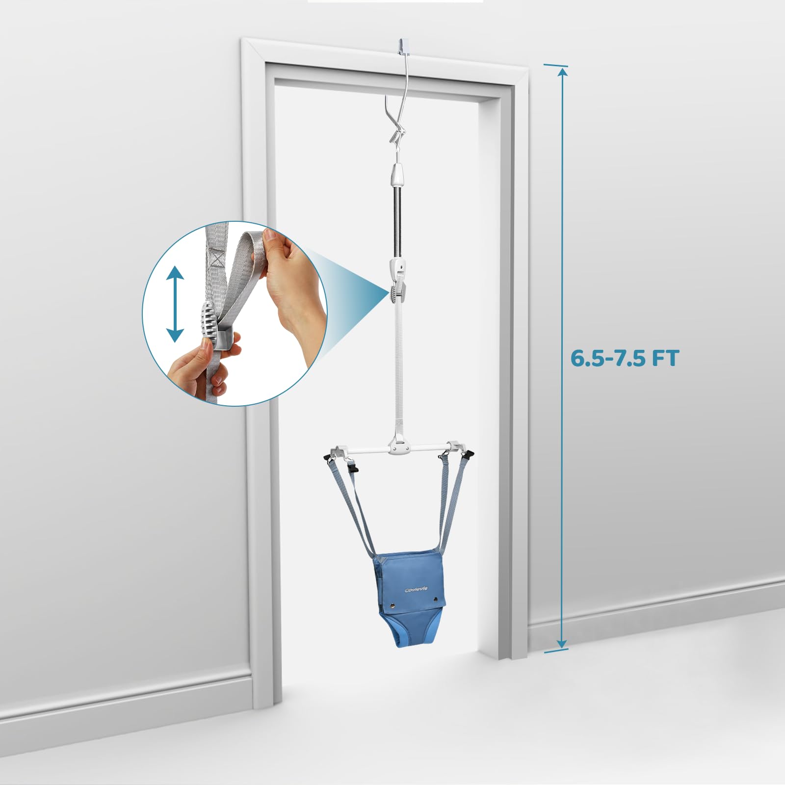 Cowiewie 2 in 1 Baby Door Jumper w/ Baby Walking Harness Function, Baby Jumper with Door Clamp Adjustable Strap and Seat, Fits 80" - 87" high Door Frame