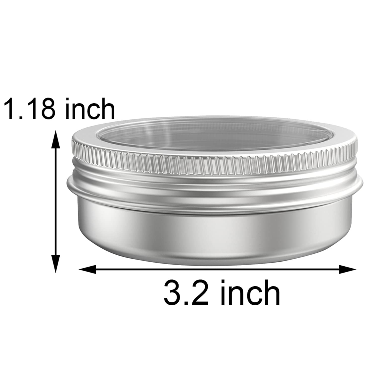 20 Pcs 4 Ounce aluminum Tins Jars Containers Round Clear Top Screw Lids Containers for Cosmetic, Salves, Balms, Lip Balm, Spices or Others, Silver