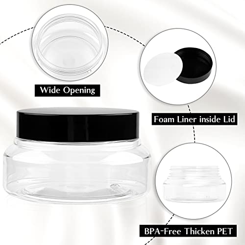 TUZAZO 5 Oz Plastic Container Tuscany Jars with Lids BPA Free, 12 Pack Empty Round Clear Cosmetic Containers Body Butter Jars for Lotion, Cream, Gel, Sugar Scrub