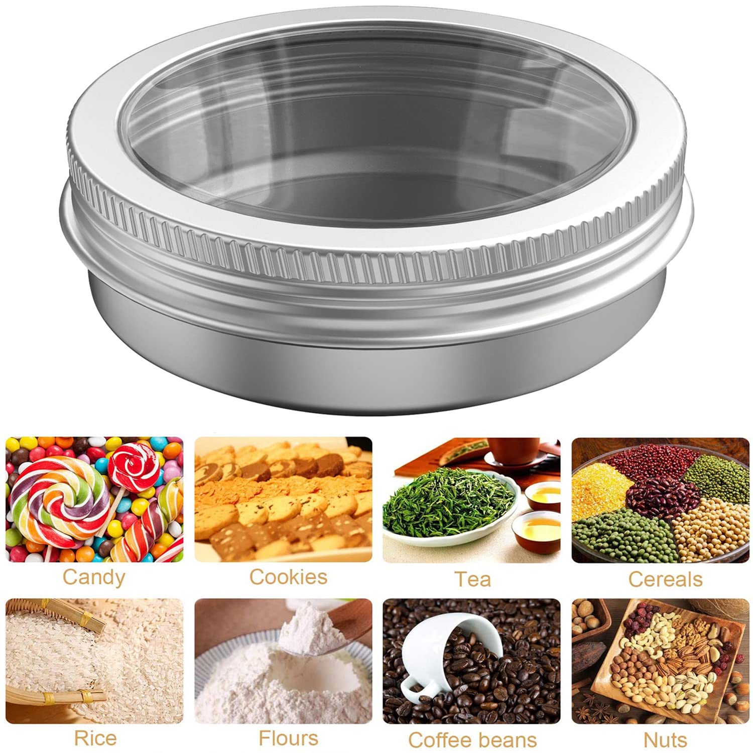 20 Pcs 4 Ounce aluminum Tins Jars Containers Round Clear Top Screw Lids Containers for Cosmetic, Salves, Balms, Lip Balm, Spices or Others, Silver