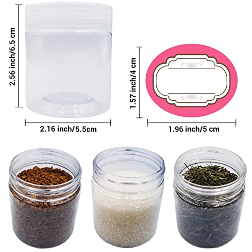 Hodooly 8 Pack 4 oz Empty Plastic Jars with Lids,Wide-mouth Clear Storage Containers, Empty Round Clear Plastic Jars with Lids and labels for Body Butter, Bath Salt, Slime and Beauty Products