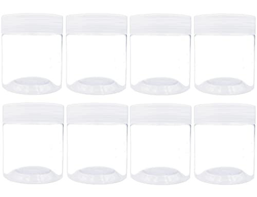 Hodooly 8 Pack 4 oz Empty Plastic Jars with Lids,Wide-mouth Clear Storage Containers, Empty Round Clear Plastic Jars with Lids and labels for Body Butter, Bath Salt, Slime and Beauty Products
