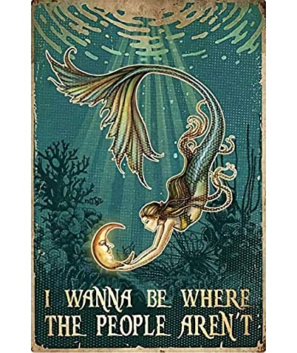 Retro Poster Metal Sign Mermaid Vintage Poster, Be a Mermaid and Make Waves Vintage Poster, Mermaid Lovers Gift Metal Tin Signs Vintage Wall Decor 8x12 Inch
