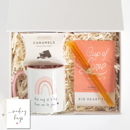 Unboxme Mug + Tea Gift Box For Her | Get Well Soon, Thinking Of You, Sympathy, You Got This, or Birthday Gift Basket | Care Package For Women, Mom, Sister, Best Friend (Sending Hugs Card)