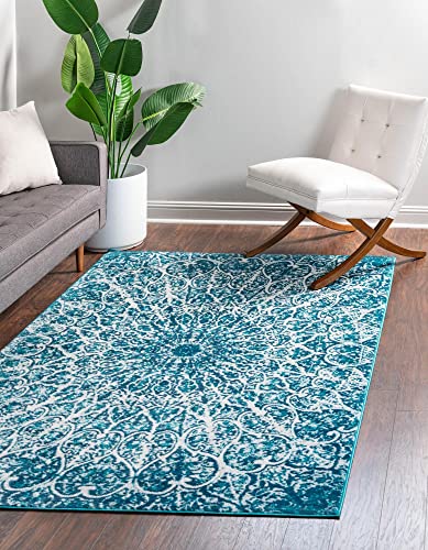 Rugs.com Monte Carlo Collection Rug – 6' x 9' Turquoise Medium Rug Perfect for Living Rooms, Large Dining Rooms, Open Floorplans