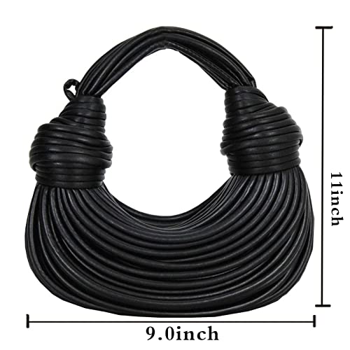 Women Purses and Handbags Hand-Woven Bread PU Leather Top Handle Satchel Shoulder Crossbody Creative Noodles Underarm Bag (black)