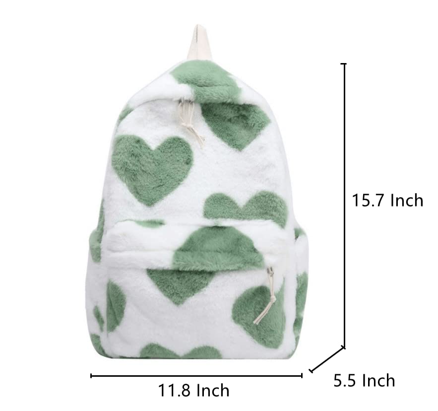 Tomato City Fuzzy Backpack Fluffy School Shoulder Bag Purse Pink Heart Pattern (Pink Heart,Faux Fur) Medium