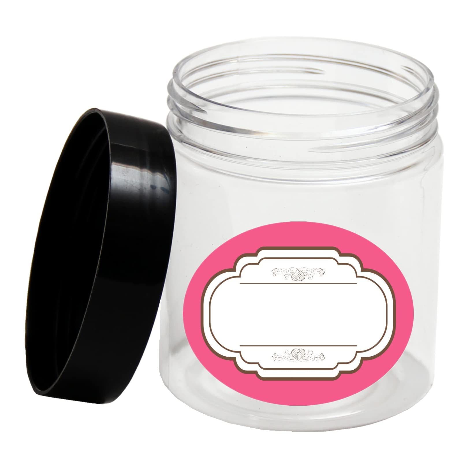 12 Pack 4 oz Plastic Jars,Wide-mouth Clear Storage Containers with Black Lids, Empty Round Clear Plastic Jars with Lids and labels for Body Butter, Bath Salt, Slime and Beauty Products