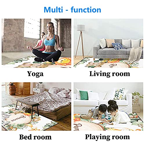 Personalized Cute Greenery Wild Jungle Safari Animals 4'x5.2' Non-Slip Area Rug with Name Text Custom Carpet Floor Mat for Bedroom Living Room Home Decoration
