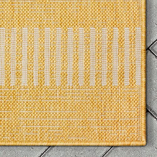 Well Woven Medusa Stria 7'10" x 9'10" Yellow Stripes Indoor/Outdoor Flat-Weave Area Rug