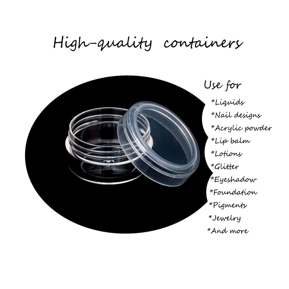 ZEJIA 10pcs Small Travel Containers, Clear Sample Containers with Screw Lids, 5 Size 3/5/10/15/20 Gram Sample Jars with 12pcs Labels and 2pcs Mini Disposable Spatula, Makeup Sample Containers BPA Free