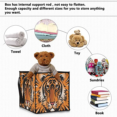 Kigai Striped Bengal Tiger Foldable Storage Basket Bin Closet Cubes Kids Toys Organizer Boxes for Nursery Home Drawer Storage Box Decorative,Hangable