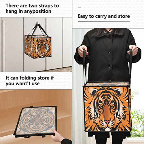 Kigai Striped Bengal Tiger Foldable Storage Basket Bin Closet Cubes Kids Toys Organizer Boxes for Nursery Home Drawer Storage Box Decorative,Hangable