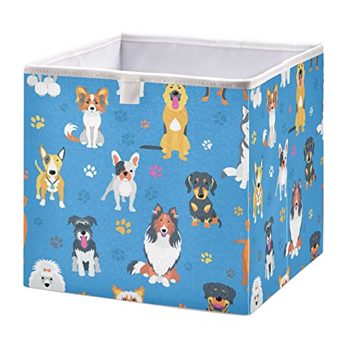 Kigai Pet Dog Blue Cube Storage Bins - 11x11x11 In Large Foldable Storage Basket Fabric Storage Baskes Organizer for Toys, Books, Shelves, Closet, Home Decor