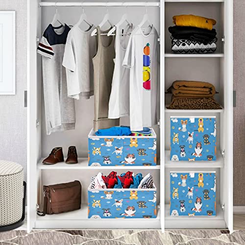 Kigai Pet Dog Blue Cube Storage Bins - 11x11x11 In Large Foldable Storage Basket Fabric Storage Baskes Organizer for Toys, Books, Shelves, Closet, Home Decor