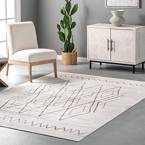 nuLOOM Miriam Machine Washable Geometric Diamond Area Rug, 8' x 10', Beige