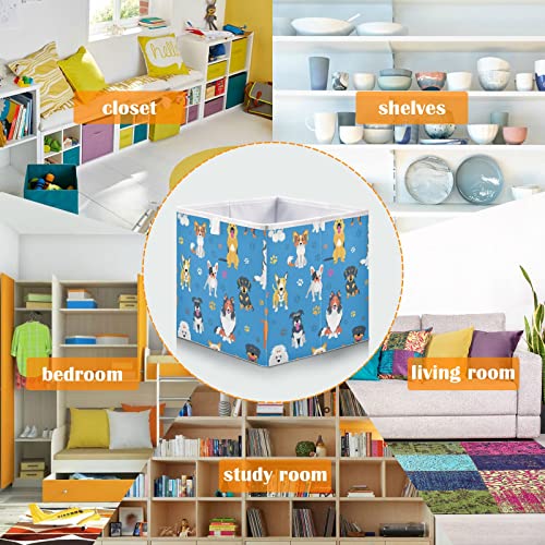 Kigai Pet Dog Blue Cube Storage Bins - 11x11x11 In Large Foldable Storage Basket Fabric Storage Baskes Organizer for Toys, Books, Shelves, Closet, Home Decor