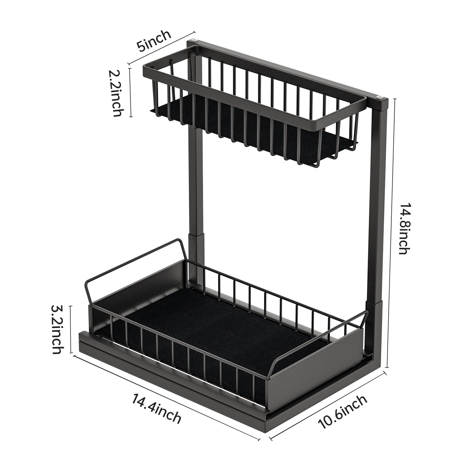 KINGPOUL under sink organizers and storage-2Tier organization and storage Slide Out Pull Out cabinet organizer Drawers L-Shape Under Kitchen Bathroom Sink Organizers and Storage(Black)