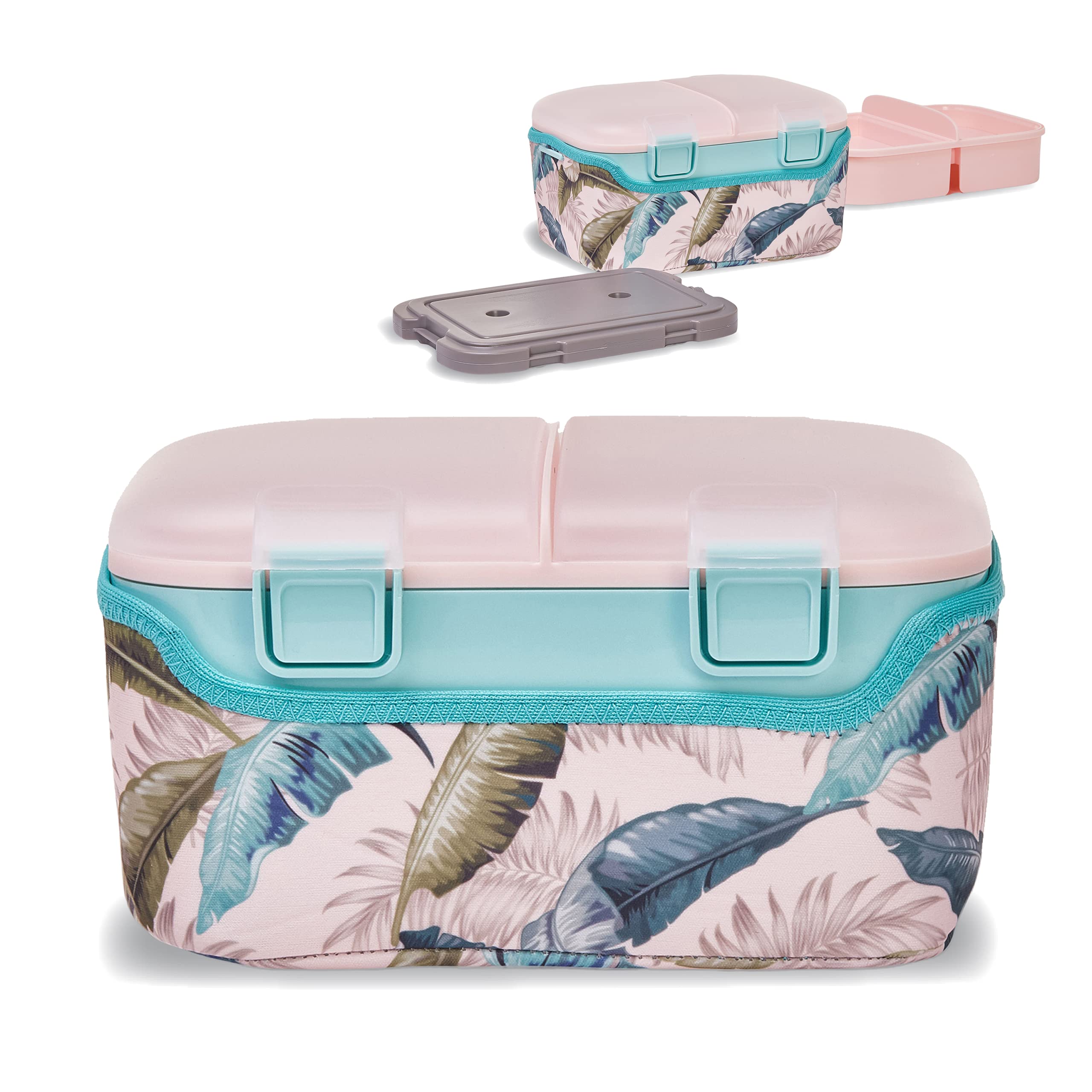 PLANET E Stacklable Lunch Container BPA-Free FOOD CUBE 3-Compartment Container Microwave and Freezer Safe Bento-Style Box (Plants)