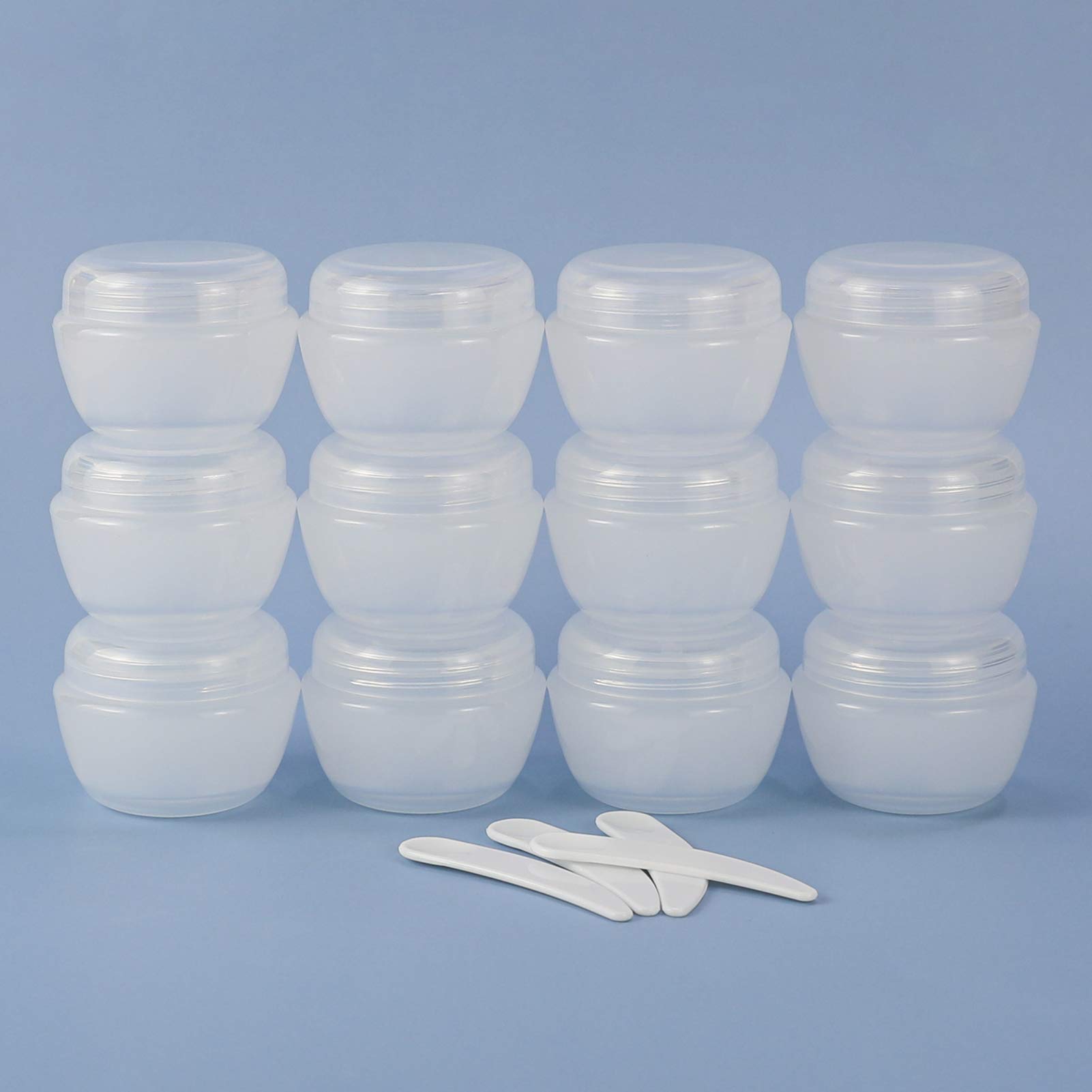 LONGWAY 1 Oz (30ML) Little Plastic Jars with Lids and Inner Liners | Empty Lotion Containers/Travel Cream Containers - for Salves,Lotions and Creams, Cosmetic Jars & BPA Free (Pack of 12, Clear)