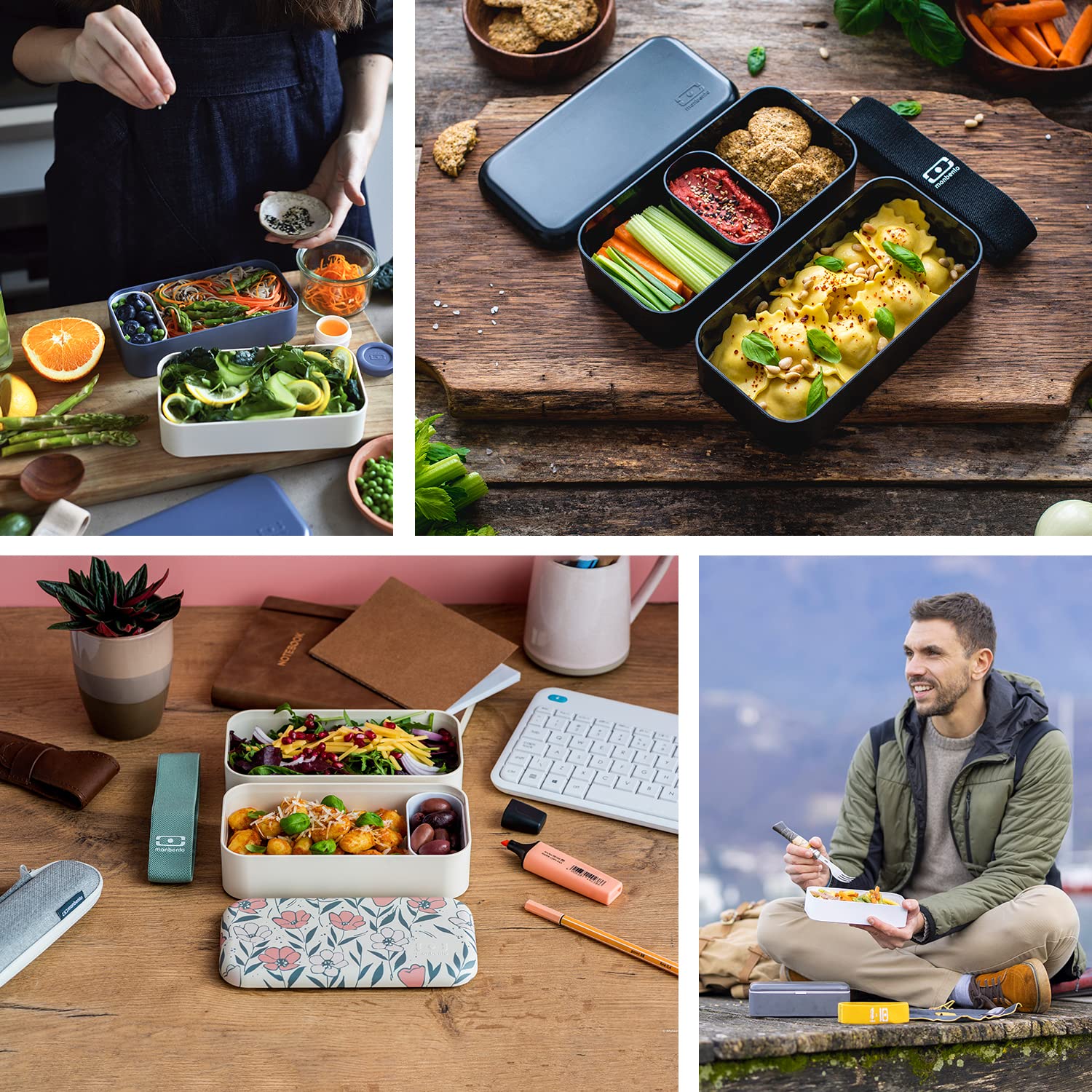 monbento - Bento Box MB Original Blush with Compartments - 2 Tier Leakproof Lunch Box for Work Lunch Packing and Meal Prep - BPA Free - Food Grade Safe Food Containers - Pink