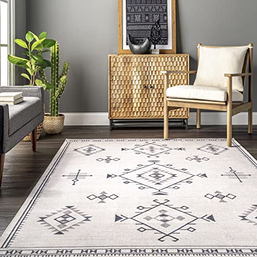 nuLOOM Evalyn Machine Washable Southwestern Motif Area Rug, 6' x 9', Cream