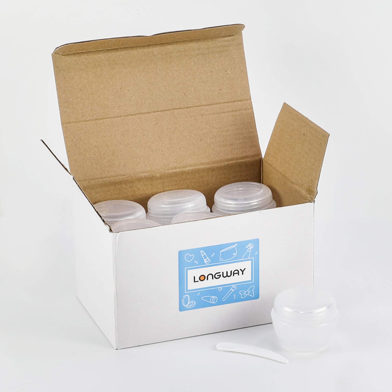 LONGWAY 1 Oz (30ML) Little Plastic Jars with Lids and Inner Liners | Empty Lotion Containers/Travel Cream Containers - for Salves,Lotions and Creams, Cosmetic Jars & BPA Free (Pack of 12, Clear)
