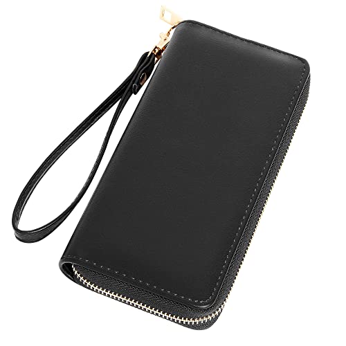 VOCUS Womens Wristlet Wallet Zip Around Clutch Wallet Large RFID Blocking PU Leather Bifold with Phone Holder for Travel
