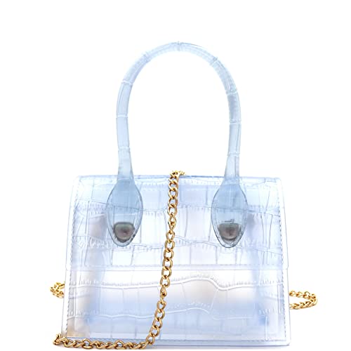 Top Handle 2-Way PU Leather PVC Jelly Mini Satchel Bag Crossbody (Neon Green)