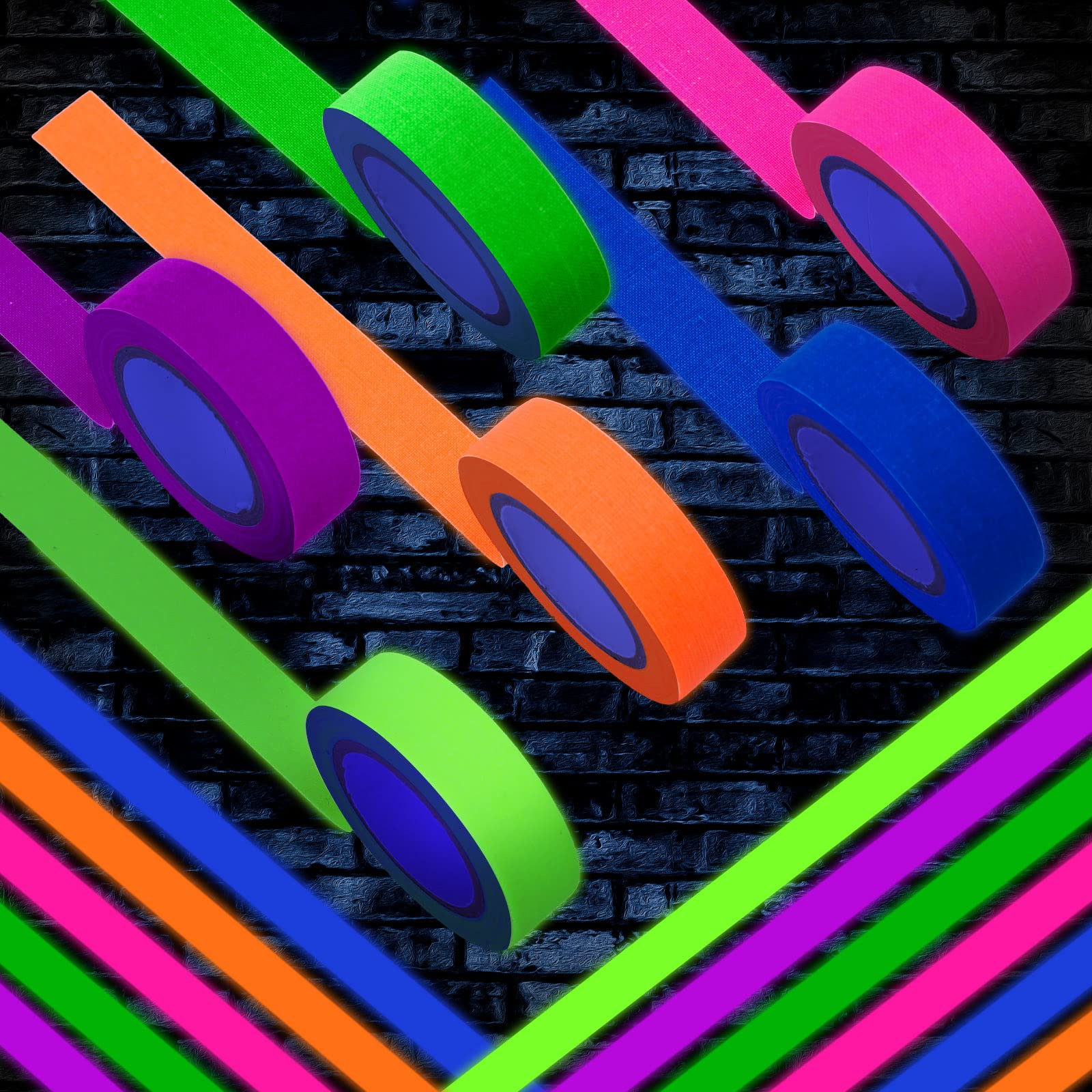 Whaline 6 Colors Neon Gaffer Cloth Tape, Fluorescent UV Blacklight Glow in The Dark Tape for UV Party (0.6 inch x 16.5 feet)