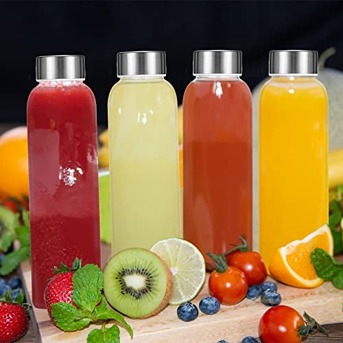 Sursip 18oz Glass Water Bottle Set of 10, Clear glass juice bottle for juicing,Reusable Drinking Bottles with Stainless Steel Lid,Beverage Storage Containers for Refrigerator-BPA Free,Leak Proof