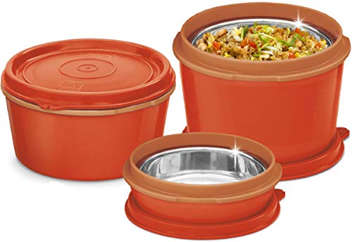 MILTON Bento lunch Box For School And Work - Stainless Steel Leak Proof Bento Box for Kids And Adults - Microwave Safe Meal Prep Container Set of 3 - Red