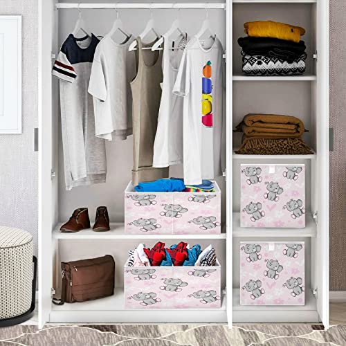 Kigai Cute Elephant Cube Storage Bins - 11x11x11 In Large Foldable Storage Basket Fabric Storage Baskes Organizer for Toys, Books, Shelves, Closet, Home Decor