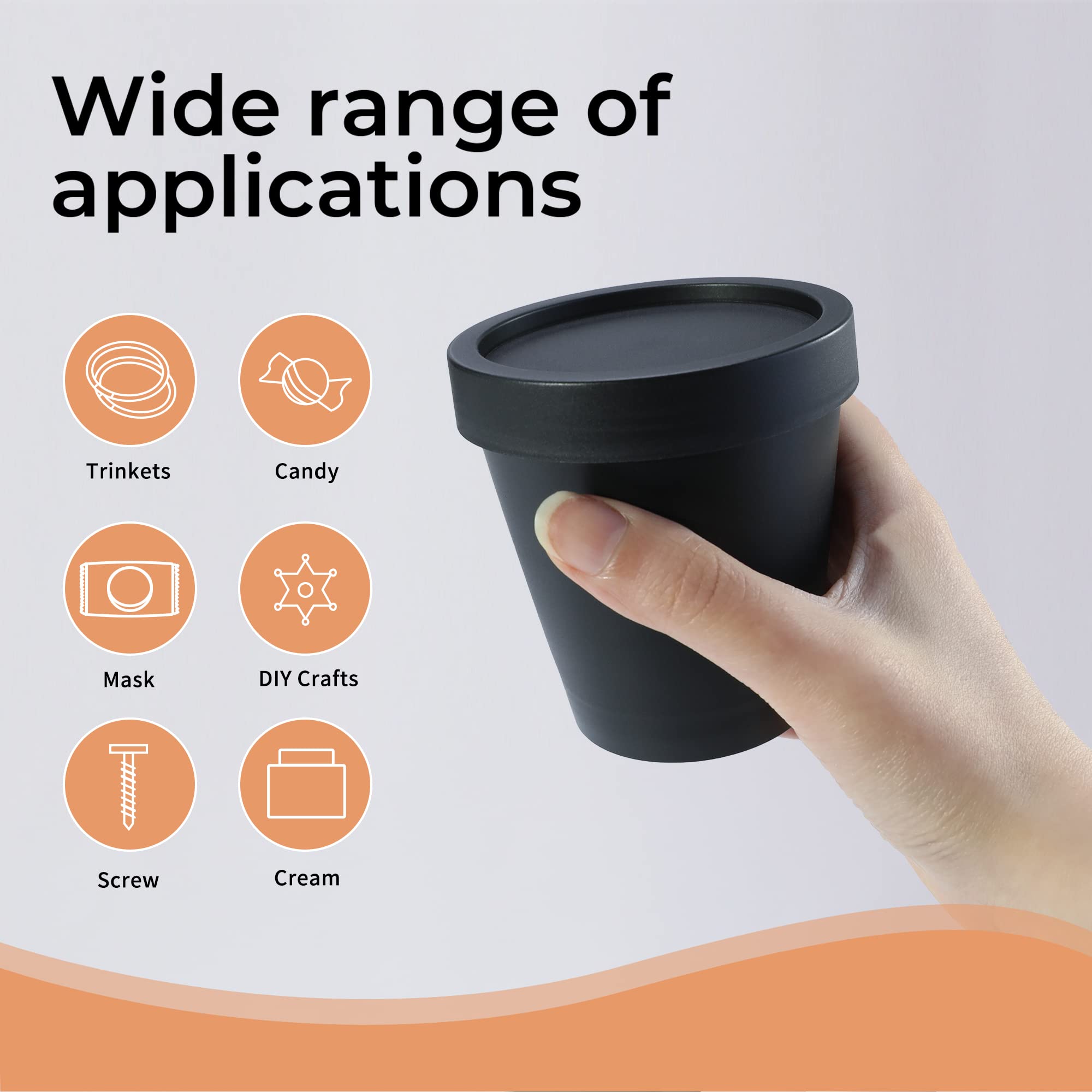 LONGWAY 7 oz/200ml Empty Slime Containers Plastic Jars with Lids for Beauty Products, DIY Slime Making or Travel Storage MakeUp (12 Pack, Black)