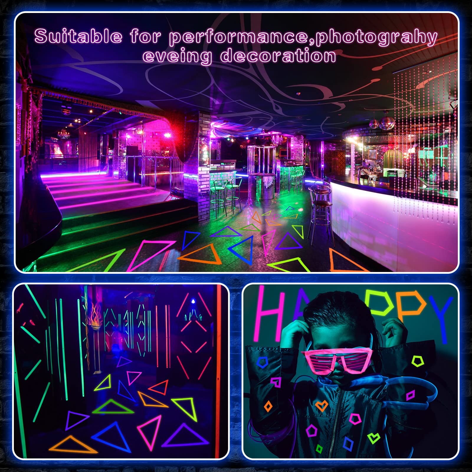Whaline 6 Colors Neon Gaffer Cloth Tape, Fluorescent UV Blacklight Glow in The Dark Tape for UV Party (0.6 inch x 16.5 feet)