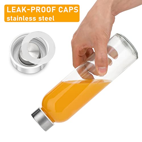 Sursip 18oz Glass Water Bottle Set of 10, Clear glass juice bottle for juicing,Reusable Drinking Bottles with Stainless Steel Lid,Beverage Storage Containers for Refrigerator-BPA Free,Leak Proof