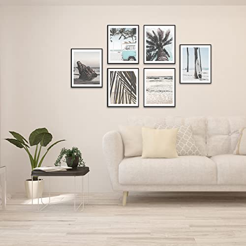 Admmixoo Beach Wall Art Prints Set of 6 Canvas Art Wall Artwork Landscape Coastal Surf Poster Palm Tree Pictures Photo Paintings on Canvas for Home Decor Room Wall Decor (8"x10" UNFRAMED)