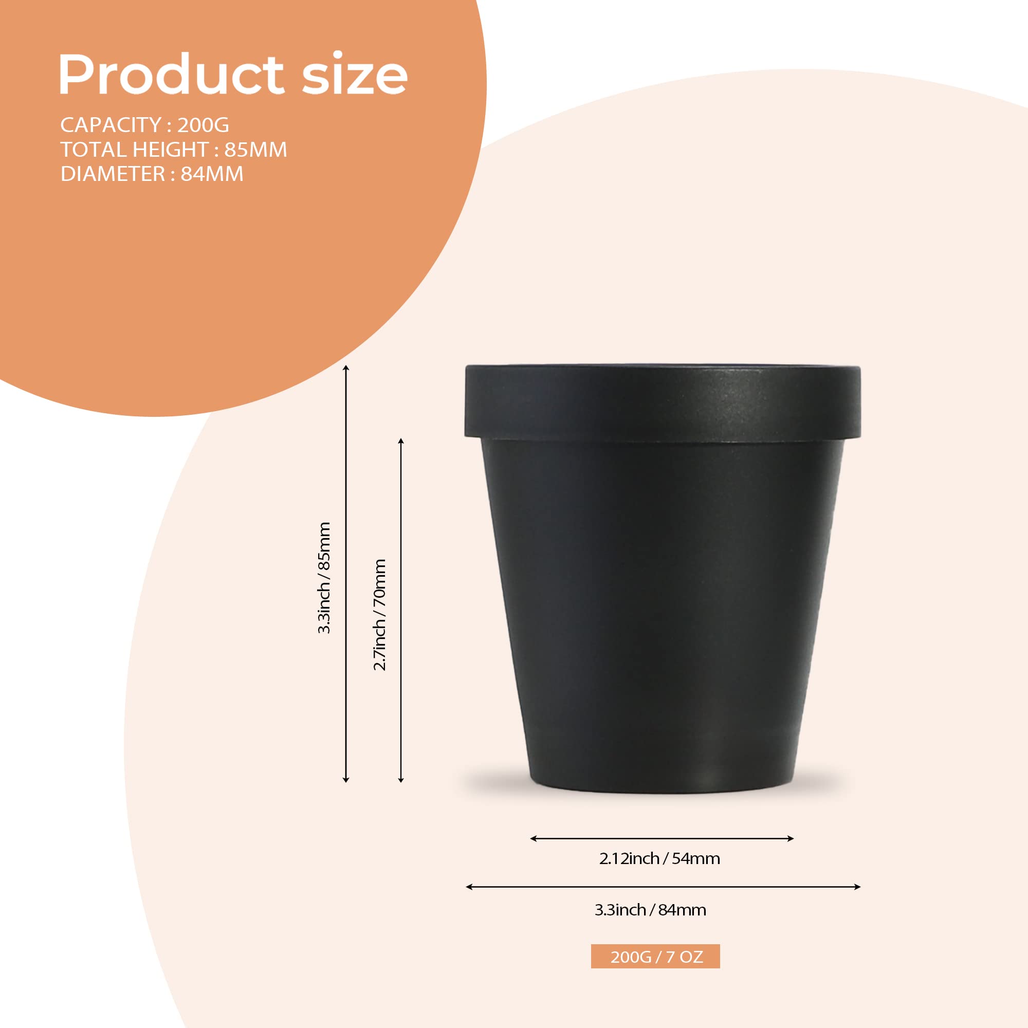 LONGWAY 7 oz/200ml Empty Slime Containers Plastic Jars with Lids for Beauty Products, DIY Slime Making or Travel Storage MakeUp (12 Pack, Black)