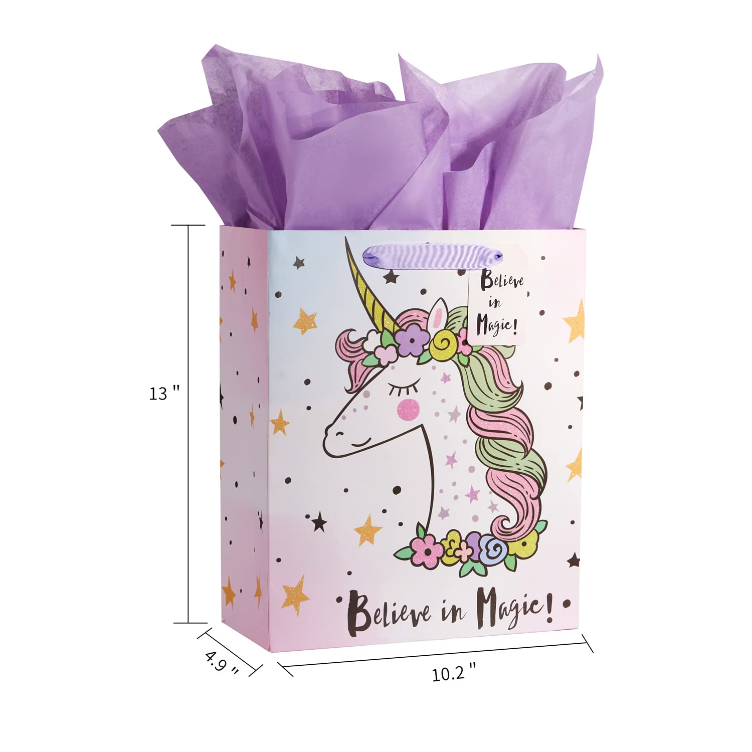 13" Large Gift Bag with Tissue Paper for Girls happy Birthday gift bags (Unicorn)
