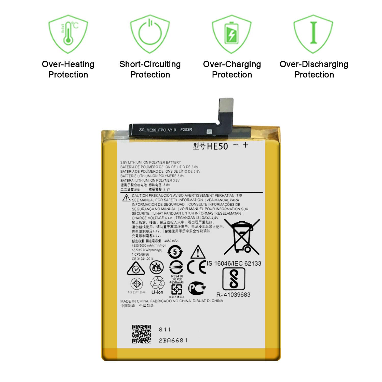 WUHAO for Cricket Motorola Moto E5 Supra XT1924-6 Replacement Battery, for HE50/SNN5989A Battery with Adhesive Tape Tool Repair Kit