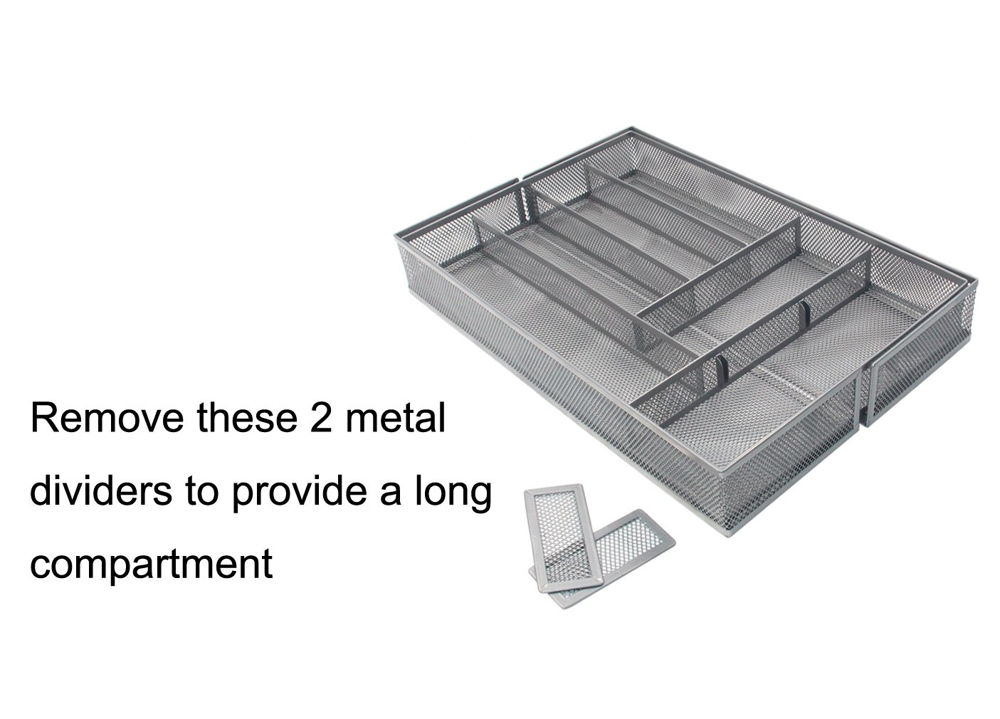 TQVAI Expandable Kitchen Drawer Organizer, 8+2 Compartments Mesh Silverware Utensils Holder, Adjustable Cutlery Flatware Tray, Silver