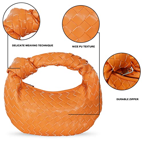 Women Shoulder Bags, Cute Hobo Tote Handbag Mini Clutch Purse Leather Woven HandBag Dumpling Shoulder Bag with Zipper Closure