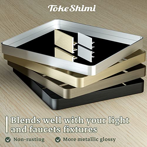 TokeShimi Gold Bathroom Mirror for Wall 36 x 30 Inch Metal Rounded Corner Rectangle Mirror Metal Frame Deep Set Design Hangs Horizontal Or Vertical