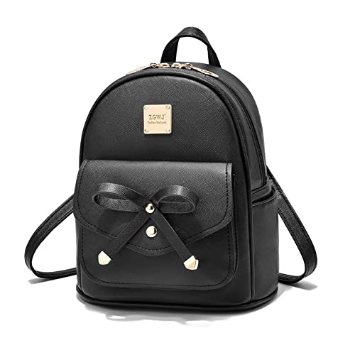 ZGWJ Girls Mini Leather Backpack Purse Bowknot Small Backpack Cute Casual Travel Daypacks Shoulder Bags for Women Black