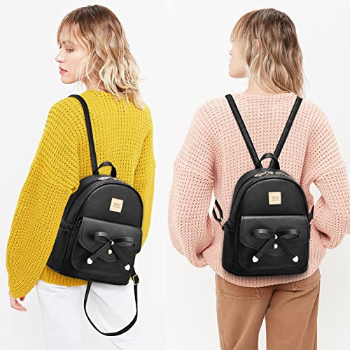ZGWJ Girls Mini Leather Backpack Purse Bowknot Small Backpack Cute Casual Travel Daypacks Shoulder Bags for Women Black