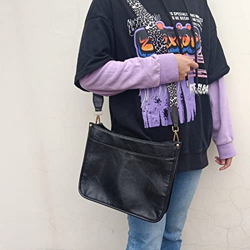 Vegan Leather Crossbody Bags for Women- Medium Size Hobo Zipped Pockets Cross-body Purse with Adjustable Leopard Strap(black)