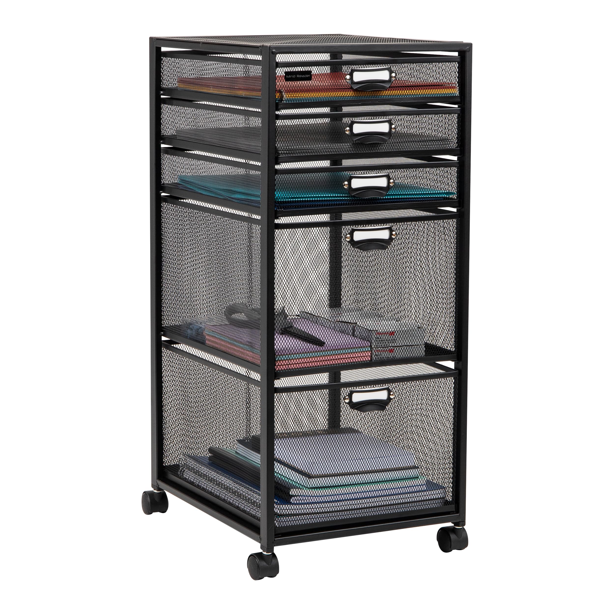 MIND READER Rolling File Cabinet with Drawers [5 Drawers] Craft Cart Organizer with Wheels, Slim Storage for Makeup, Kitchen, Utilities, Office Supplies, and Tools (BLACK MESH)