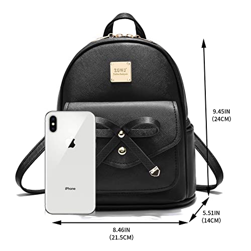 ZGWJ Girls Mini Leather Backpack Purse Bowknot Small Backpack Cute Casual Travel Daypacks Shoulder Bags for Women Black