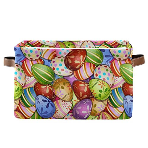 Foldable Storage Basket, Cube Organizer Bins Colorful Happy Easter Eggs Various Floral Print Cube Bag Dual Handles for Closet Shelf